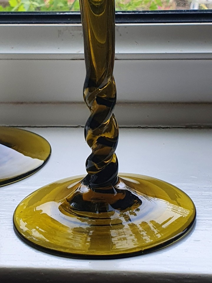 Pair Antique English 12" Dark Olive Amber Trumpet Vases - Charles ...