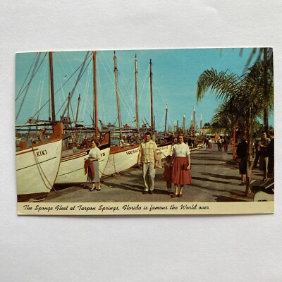 Sponge Fleet Boats Tarpon Springs FL c1950s People Dock Boats UNP VTG ...