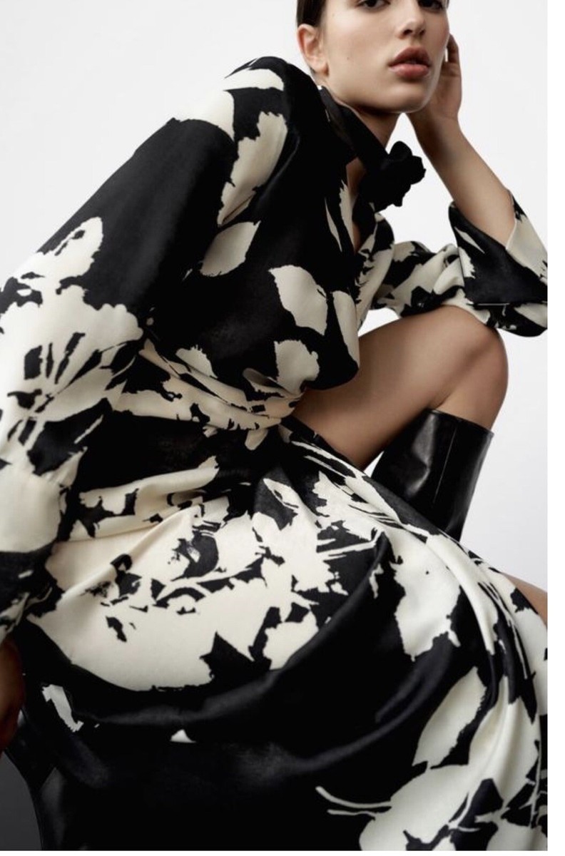 Zara Satin Effect Wrap Floral Print Midi Dress sz XS Zara Satin Effect Wrap Floral Print Midi Dress sz XS