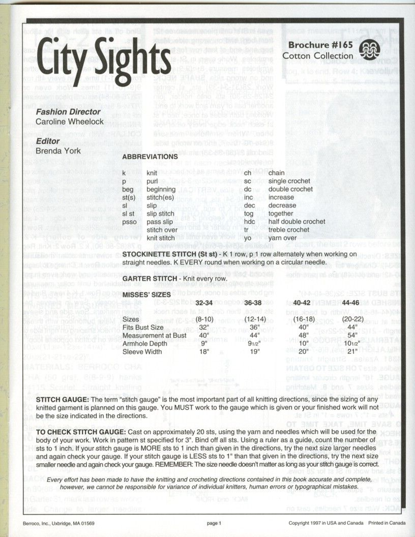 Berroco Book 165 Cotton Collection NOS six Designs for Women | eBay