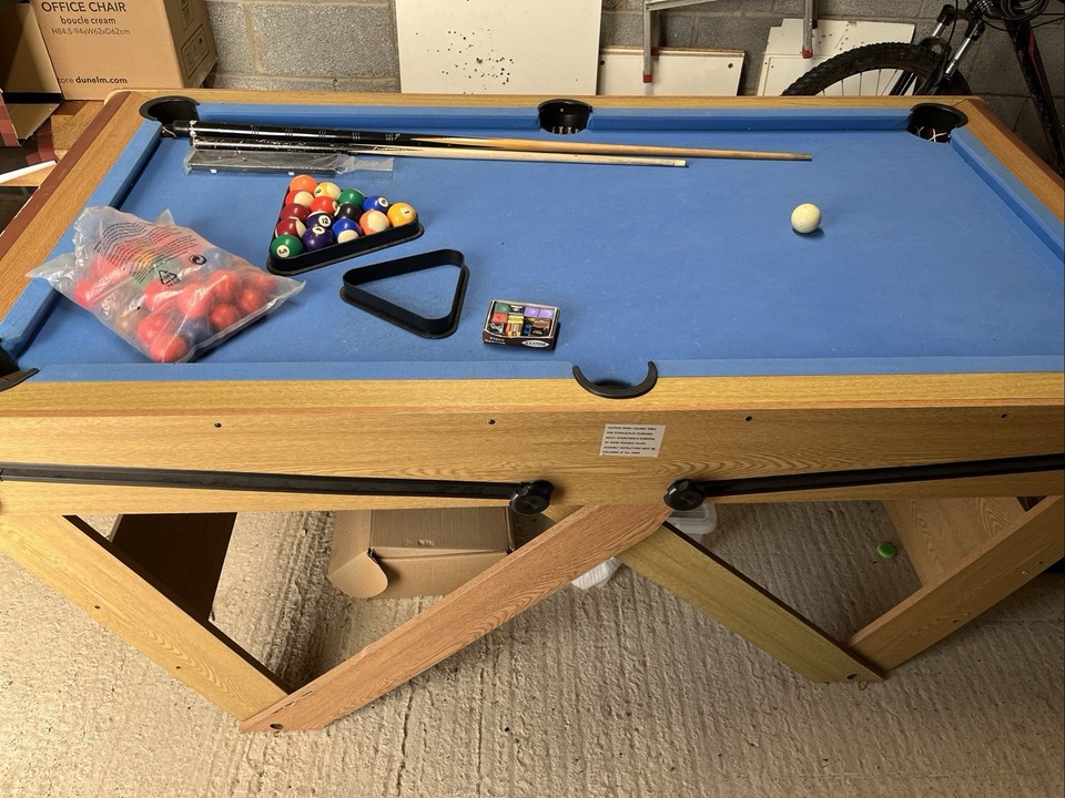 Riley 6ft Folding Snooker And Pool Table - Oak Finish With Blue Cloth ...