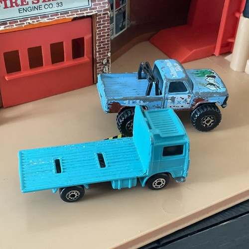 VTG Matchbox Lot of 2: 1981 Mini Pick Up Mountain Man; 1981 Volvo Flat ...