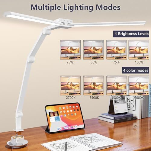 Desk Lamp,Double Head Desk Lamp with Clamp,24W Led Desk Lights for Home ...