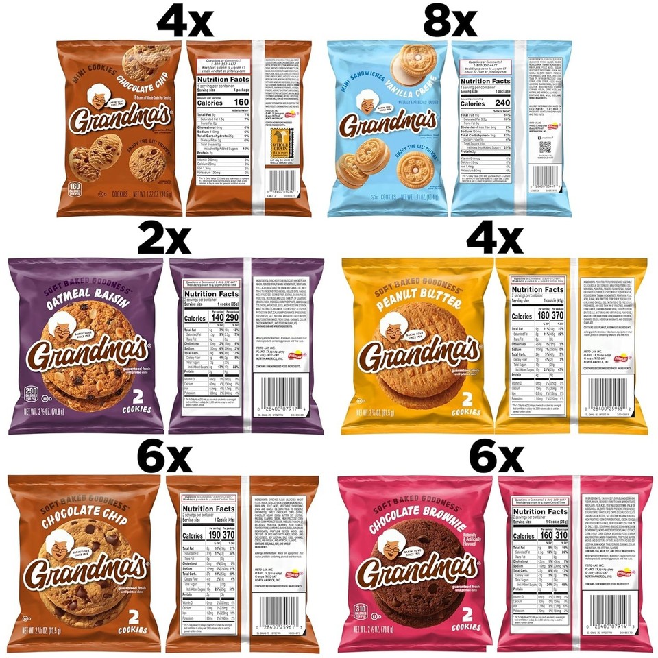 Cookie Variety Pack 30 Count Assortment Snack Box for Lunch Car Travel ...