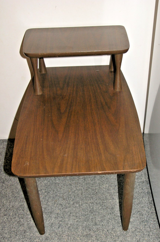 Vintage Two Tiered End Table Walnut Laminate Mid-Century Modern | eBay