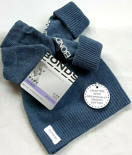 BONDS ORGANIC KNOT BEANIE, MITTENS & CUFF SET NEWBIES SIZE 000 (0-3 M ...