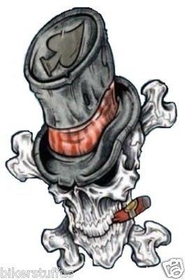 SKULL WITH TOP HAT AND CIGAR BUMPER STICKER HELMET STICKER TOOLBOX ...
