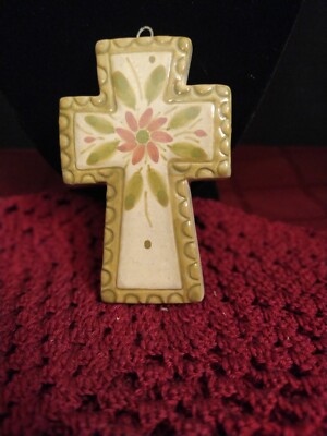 Vintage Cross Hand Painted Clay Glazed Tile | eBay