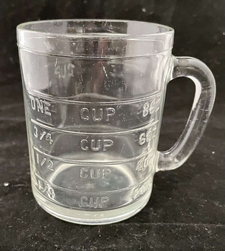 Vintage Hazel Atlas 1 Cup Glass Measuring Cup Embossed Clear Straight ...