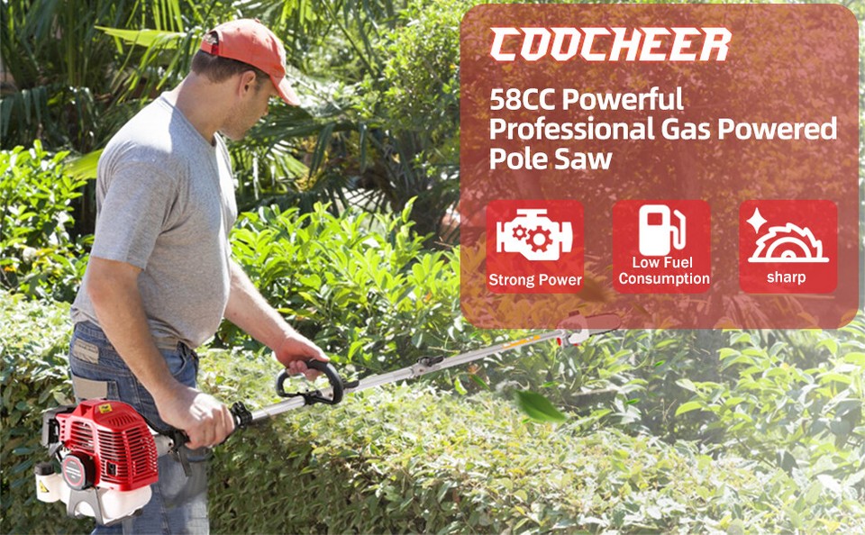 52CC 2-Cycle Chainsaw Pole Saw Pruner Pruning Saw Gas Powered Tree ...