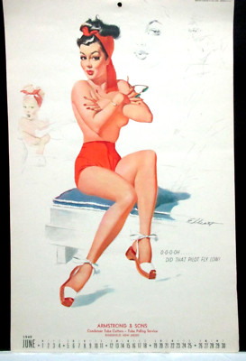 FREEMAN ELLIOTT JUNE 1949 PINUP CALENDAR PAGE, "OH... DID THAT PILOT FLY LOW!" | eBay
