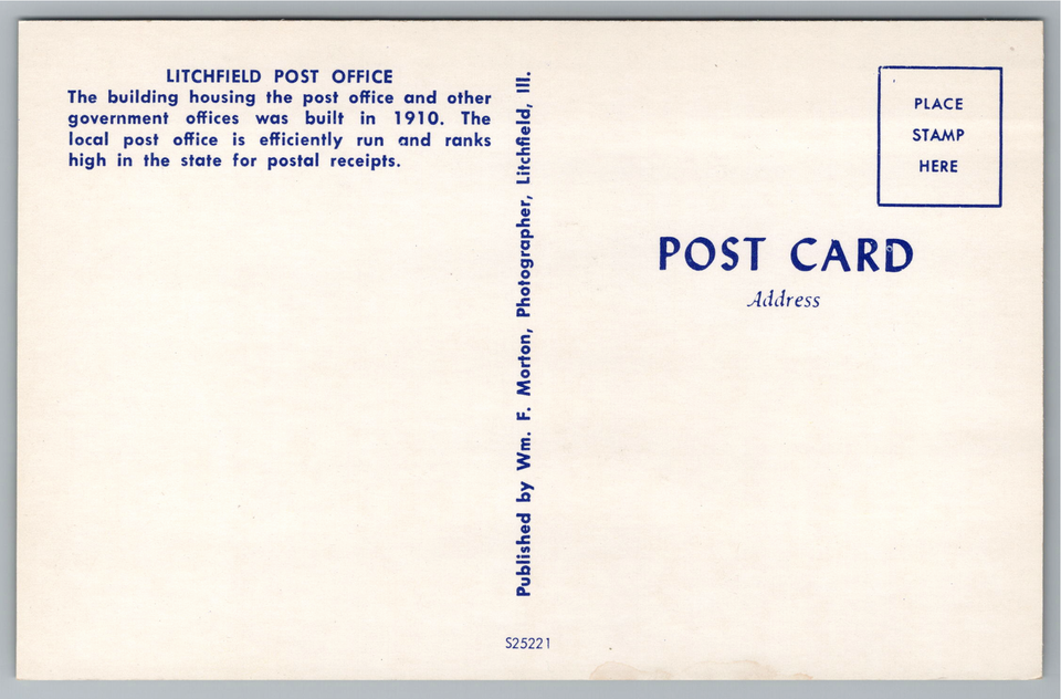 Postcard Post Office 1950's Cars Litchfield Illinois *A4982 | eBay