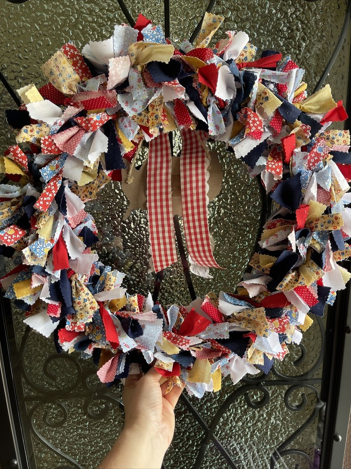 Handmade Rag Wreath 16-inch Round Farmhouse Country Patriotic "Billie ...