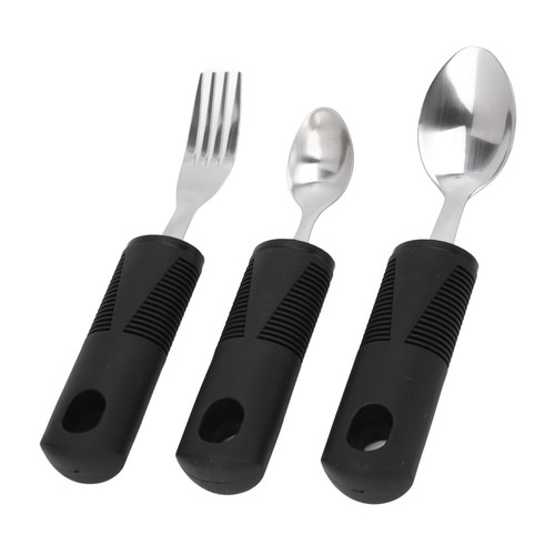 3X Adaptive Utensils Stainless Steel Wide Rubber Handle Nonslip Anti ...