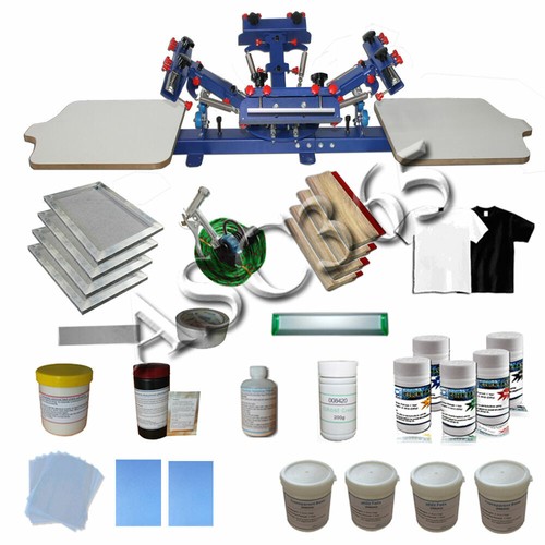 Full Set 4 Color 2 Station Silk Screen Printing Press Kit Adjustable ...