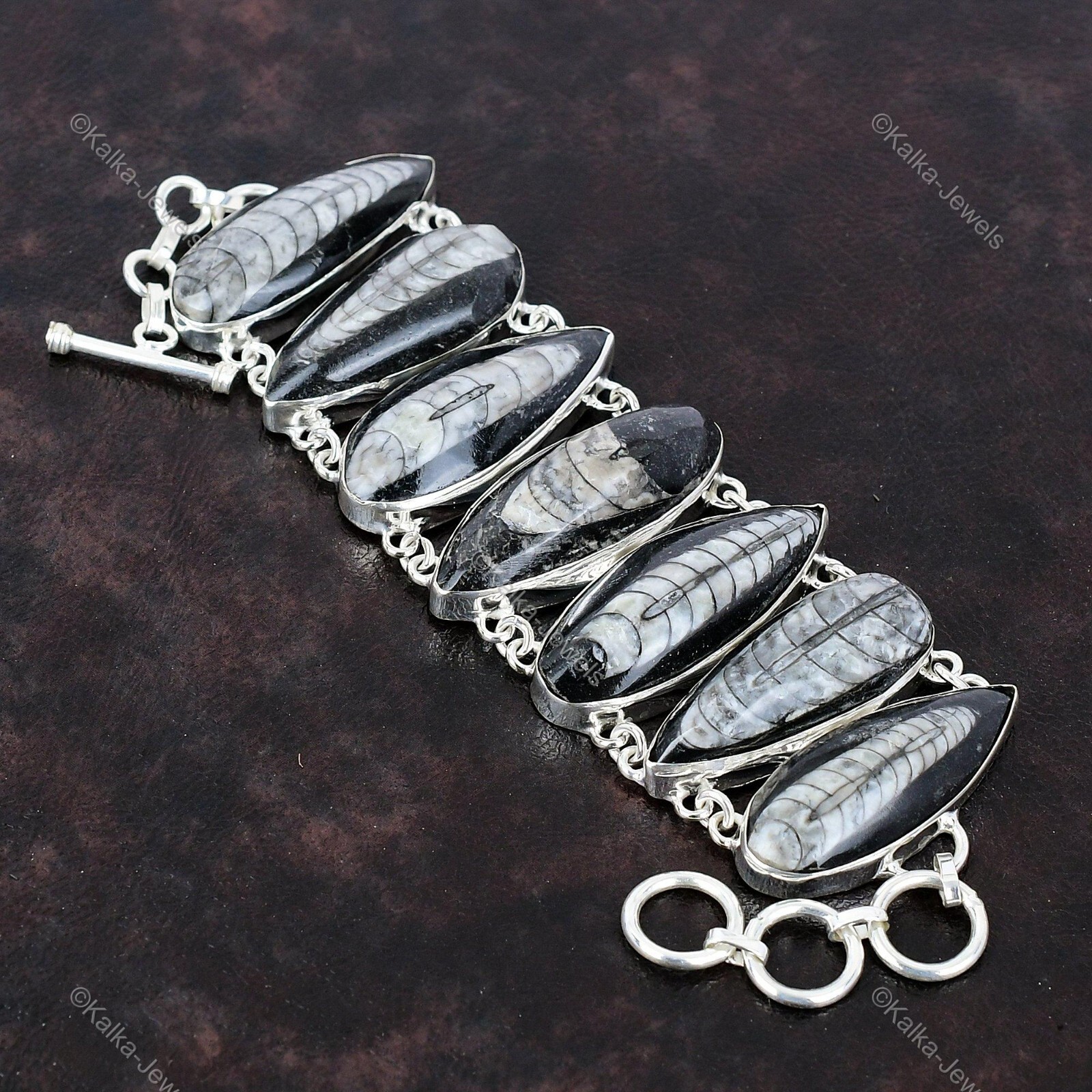 Natural Orthoceras Fossil Chain Adjustable Bracelet 925 Silver For ...