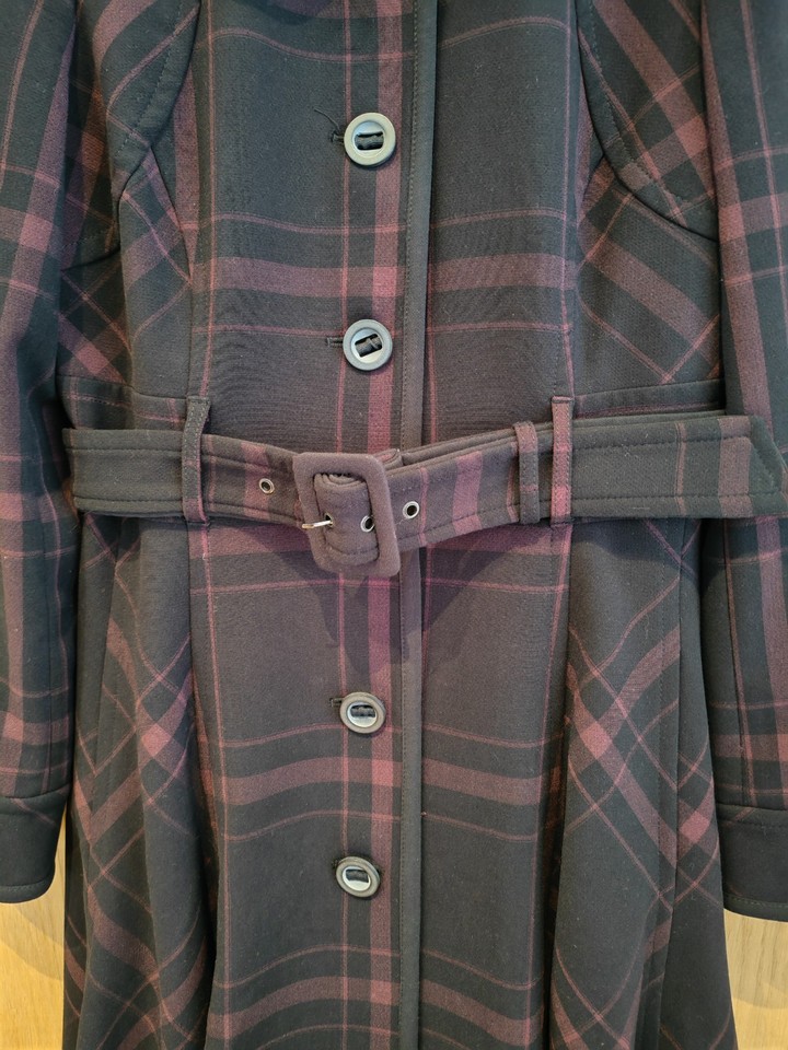 Vintage Jasper Conran Belted Winter Coat Black & Burgundy Check Size 12 ...