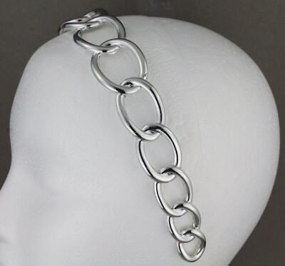 shiny Silver headband chain link plastic 1 1/8" wide headband hair band ...
