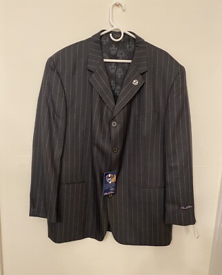 Phat Farm Men's 100% Wool Suit Jacket Blazer Dark Grey 48R Striped 4 ...