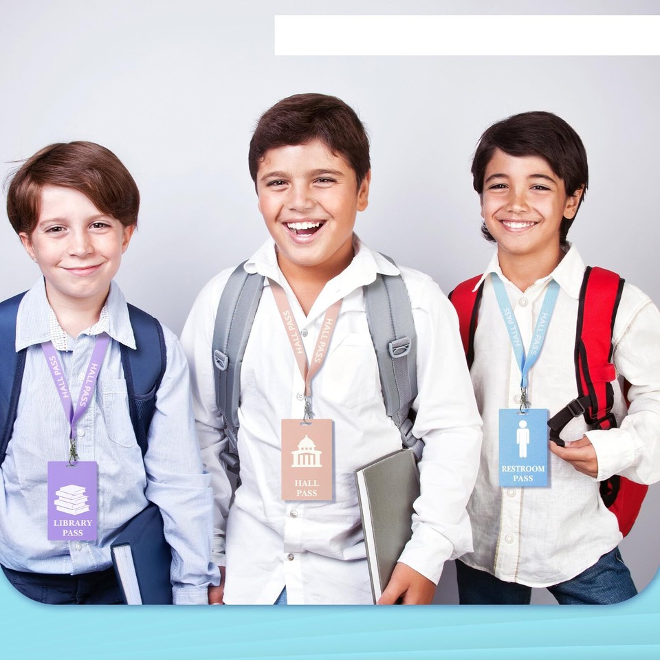 12 Pcs PVC Hall Pass Lanyards School Passes Set Unbreakable Bathroom ...