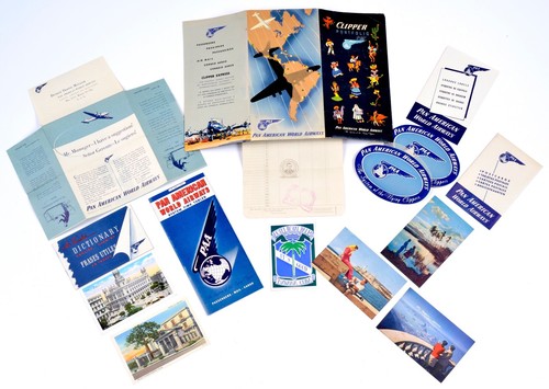 Vtg 50’s Pan Am Airways Advertising Brochure Poster, Luggage Stickers ...