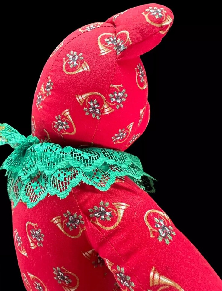 Handmade Christmas Bear Plush Stuffed Animal Floral Trumpet Fabric 16 ...