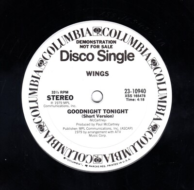 Beatles (Paul) "Goodnight Tonight" 1979 Columbia 12" White Label Promo ...