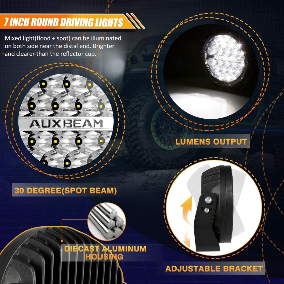 AUXBEAM Pair 7inch LED Work Lights Spot Beam Offroad Driving Pods+Amber ...