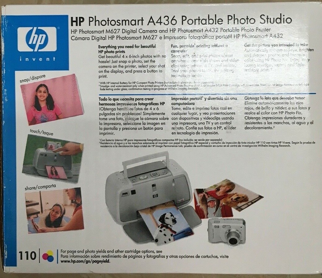 HP PhotoSmart A436 Portable Photo Studio A432 Printer and M627 Digital ...