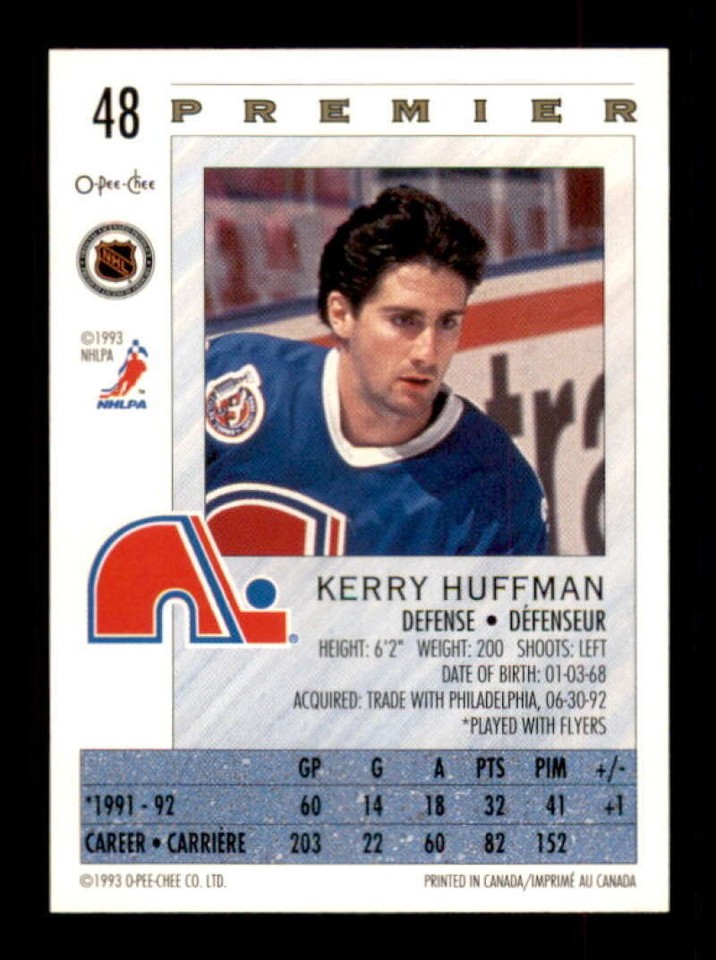 1992-93 OPC Premier #48 Kerry Huffman NM/NM+ Nordiques 242737 | eBay