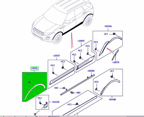 GENUINE LAND ROVER WHEELARCH FRONT MOULDING RANGE ROVER EVOQUE LH NEW ...