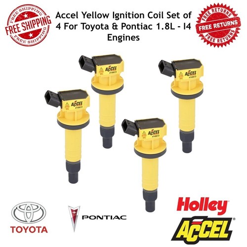 Accel Yellow Ignition Coil Set of 4 For Toyota & Pontiac 1.8L - I4 ...
