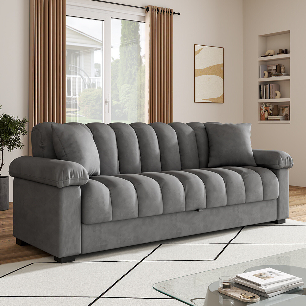 Super Soft 3 Seater Sofa Bed Sleeper Sofa Hidden Storage Ottoman Sofabed Pillow eBay