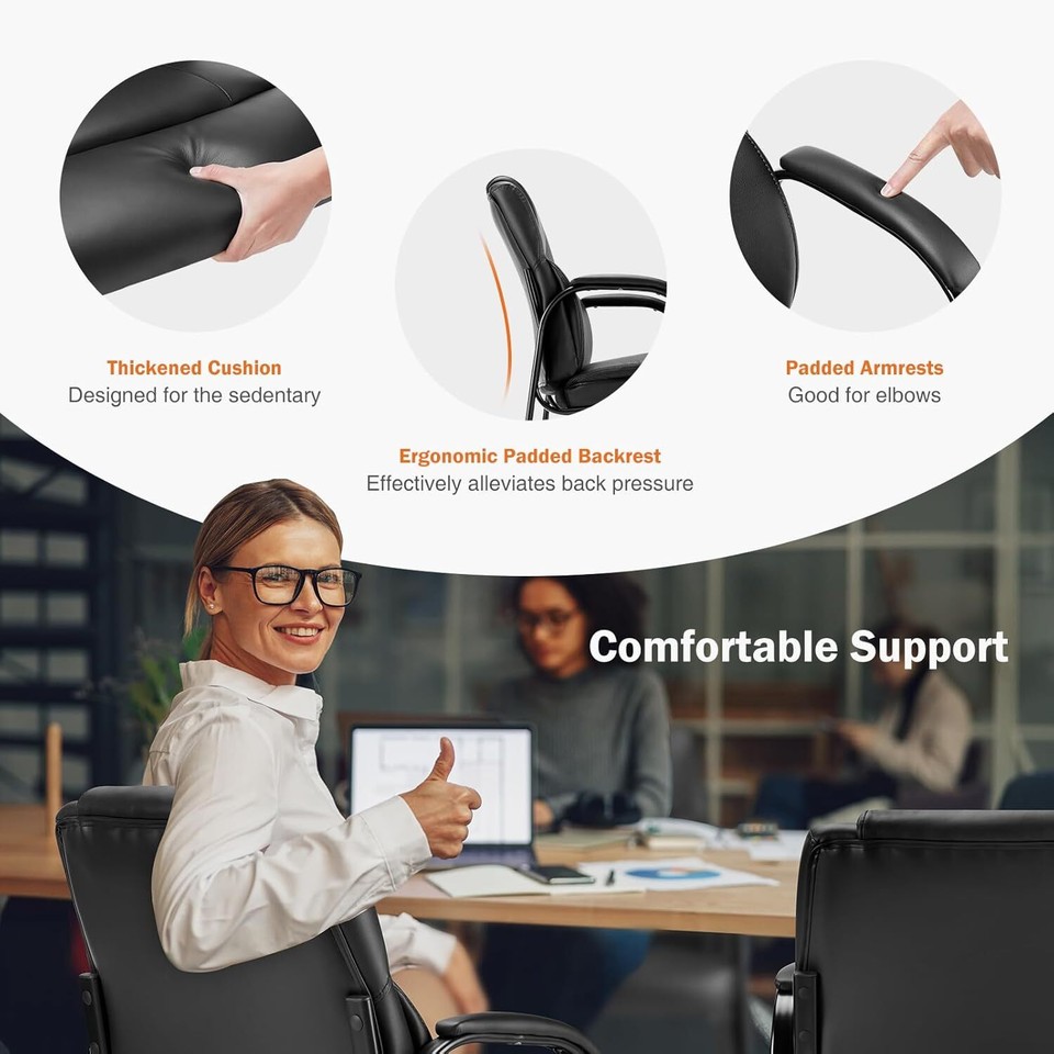 Office Guest Chair PU Leather Comfy Padded Arms Stationary Waiting Room ...