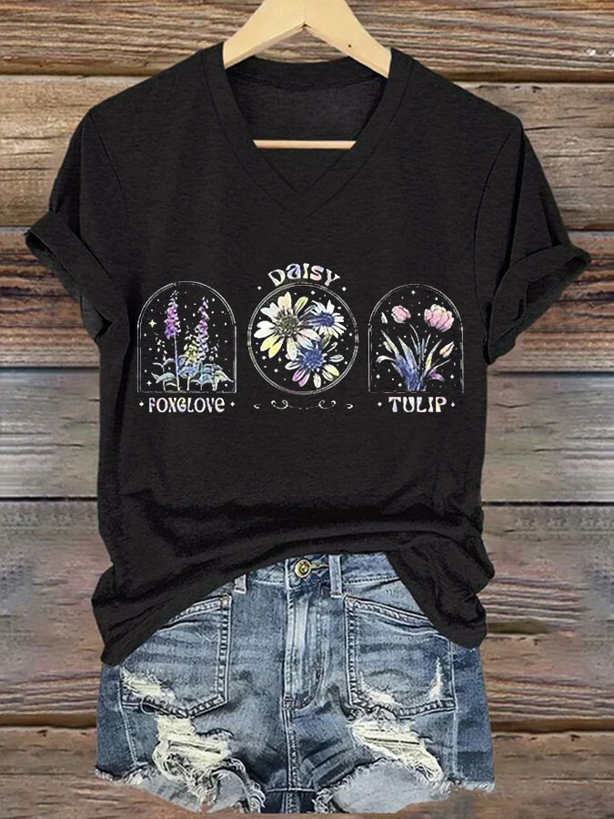 Vintage Floral Foxglove Daisy Tulip FDT F*ck Trump V-neck Tshirt Women ...