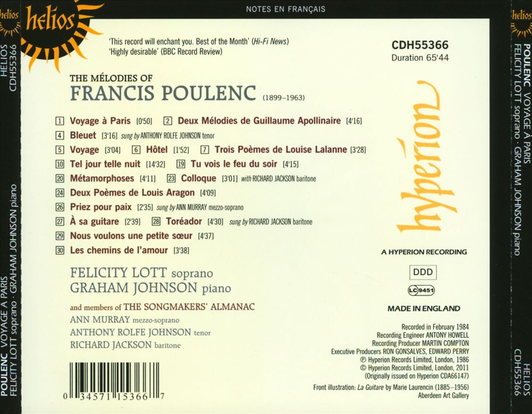 GRAHAM JOHNSON / FELICITY LOTT VOYAGE À PARIS: THE MÉLODIES OF FRANCIS ...