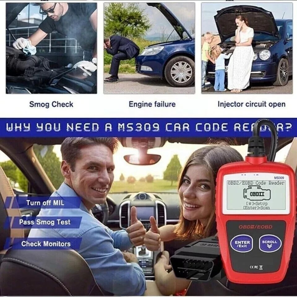 MS309 Automotive Code Reader OBD2 Scanner Diagnostic Tool Car Check ...