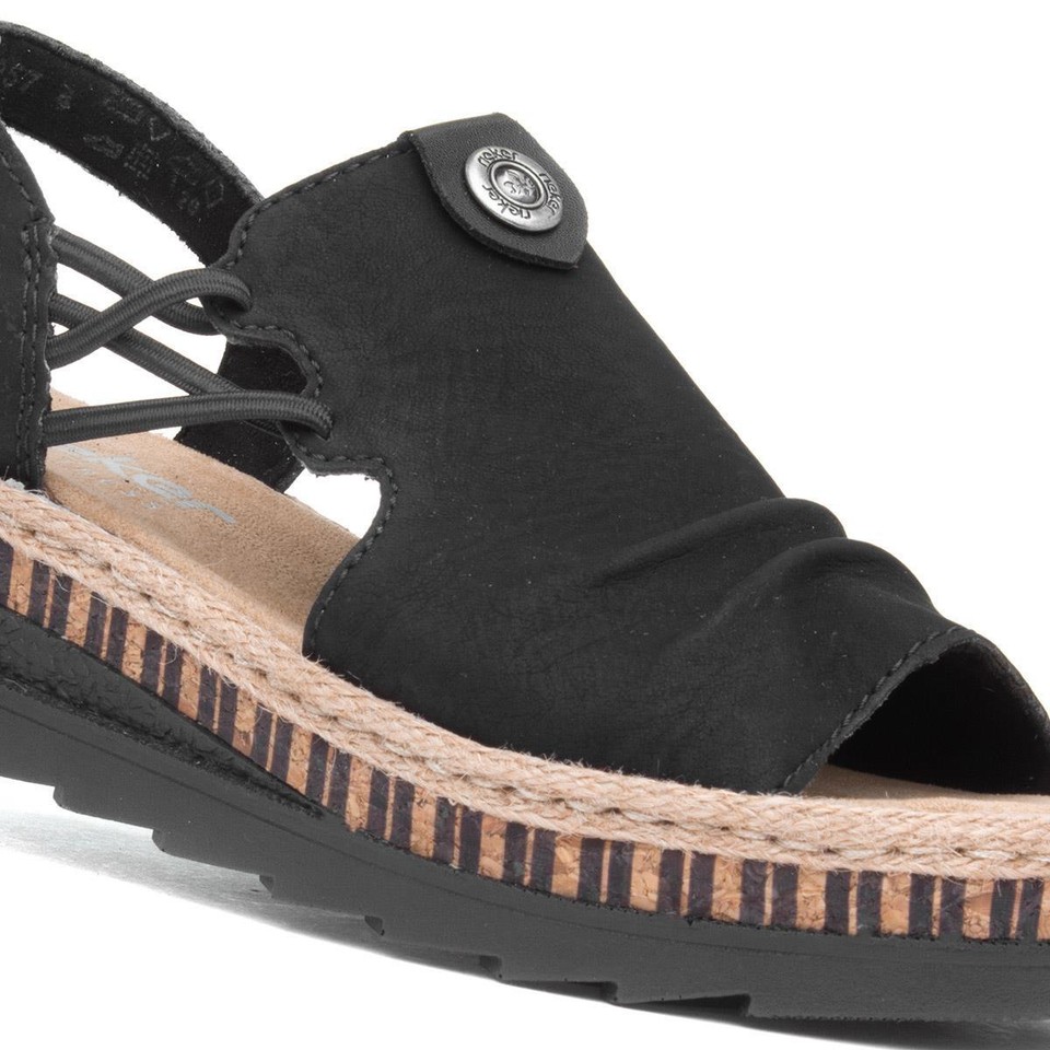 Rieker Womens Sandals Black Adults Ladies Wedge Gripped Antistress SIZE ...