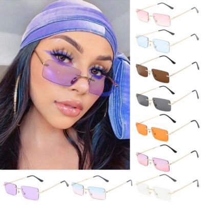 Sun Glasses Rectangle Rimless Gradient Glasses Women Vintage Sunglasses | eBay