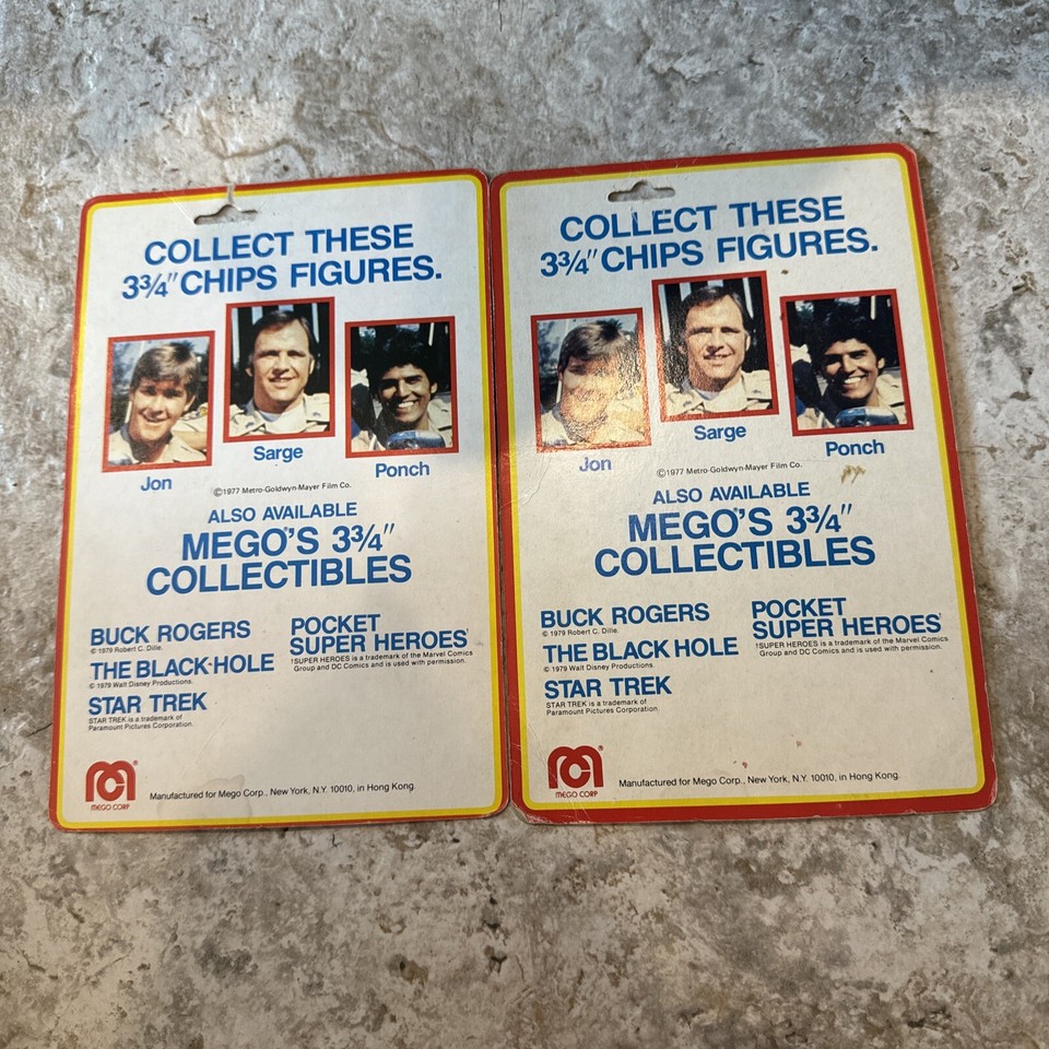 1977 Mego Chips Ponch and Sarge action figure card backs | eBay
