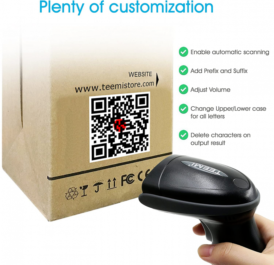 TEEMI Bluetooth Barcode Scanner with USB Charging Cradle Data Receiver ...
