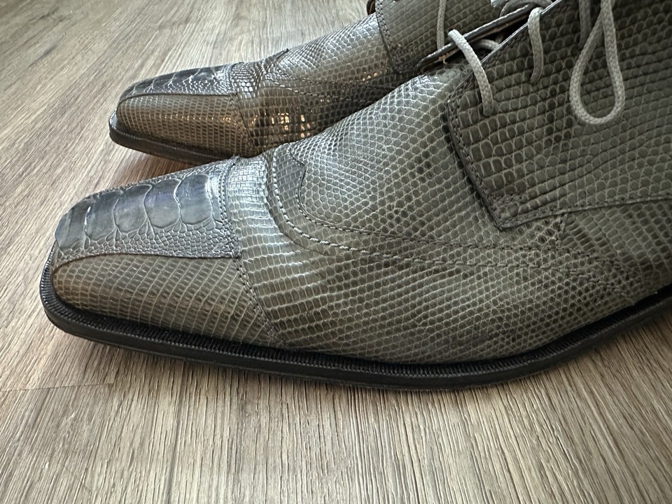 David Eden Genuine Ostrich Leg Lizard Rick Oxford Gray Dress Shoes Men ...