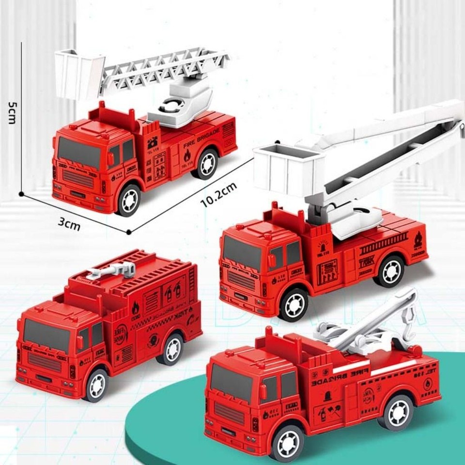 4PCS Plastic Pull Back Cars Red Fire Truck New Fire Fighting Car Kids ...