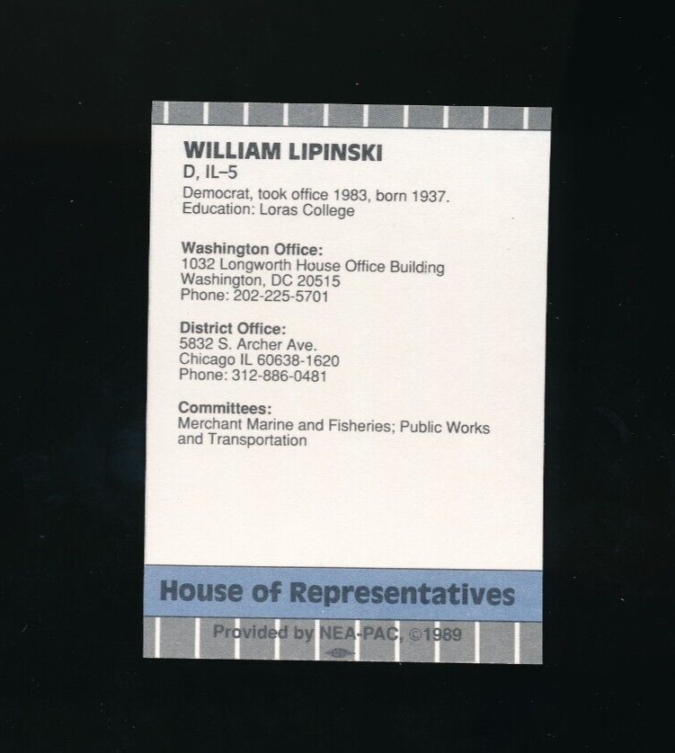 1989 National Education Association PAC Congress William Lipinski ...