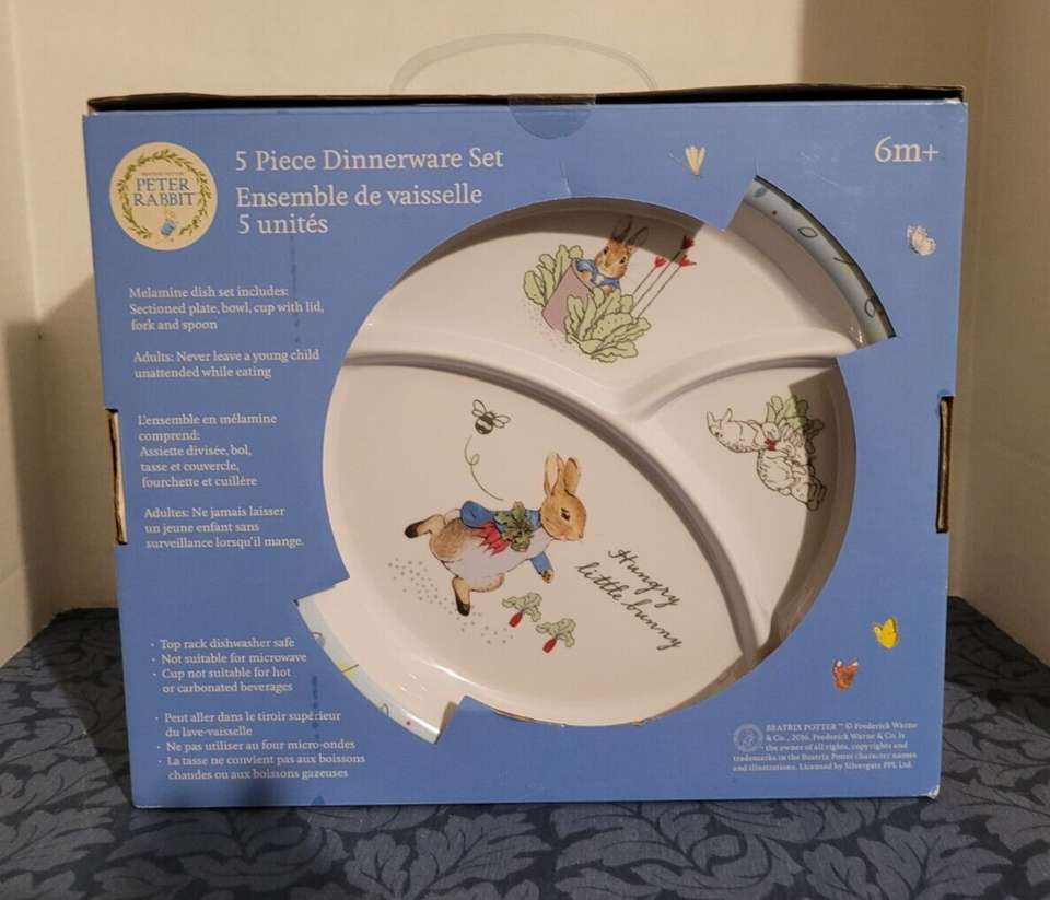 NEW Beatrix Potter Peter Rabbit 5 Piece Melamine Dinnerware Set BPA ...