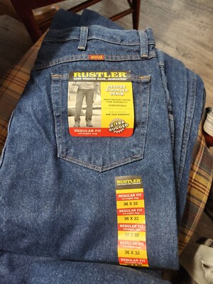 Rustler Jeans Mens 36X32 Blue Dark Wash Strong Denim Work Pants ...