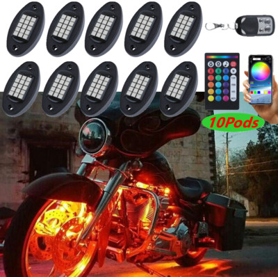 For Harley Davidson 10 Pods Motorcycle RGB LED Rock Lights Neon ...