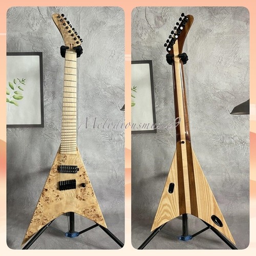 Custom 8 String Electric Bass Guitar Solid Burl Maple Top Veneer Neck ...