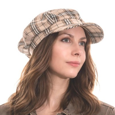 Baker Boy Hat Craggi Checkered Style Cap Ladies Mens Cotton Cap Cream ...