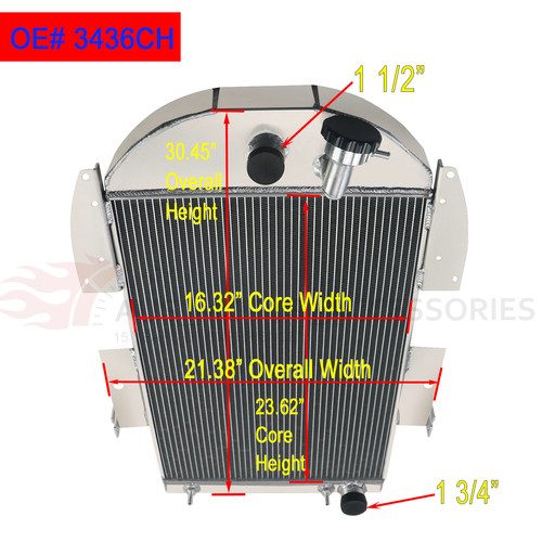 3436CH 4 Row Aluminum Radiator For 1934 35 1936 Chevy Pickup Truck V8 ...
